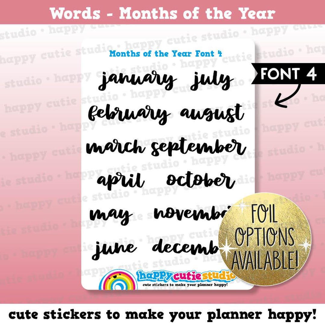 Months of the Year FONT 4 Functional Planner Stickers - Etsy