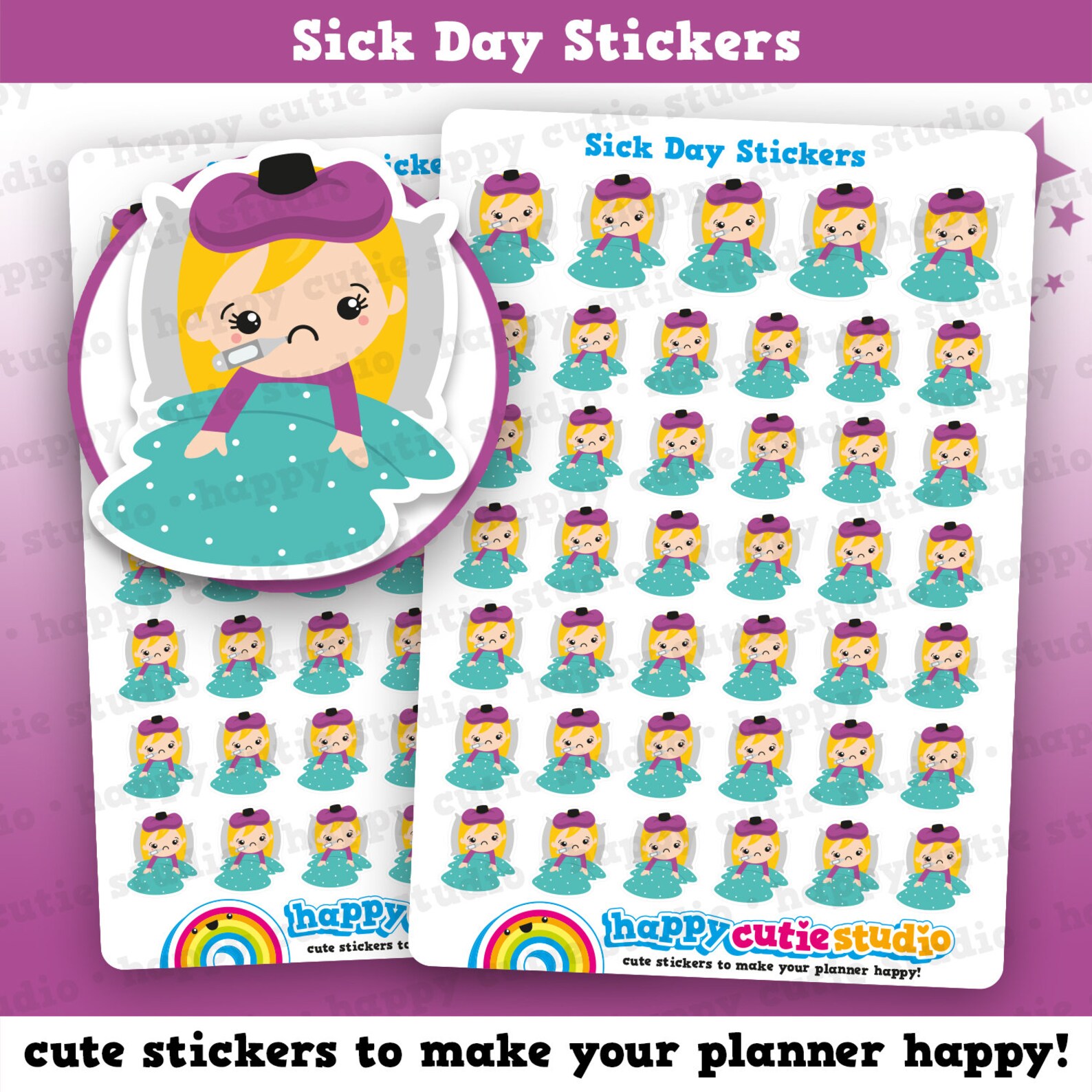 41 Cute Sick Day/unwell/poorly Girl Planner Stickers - Etsy