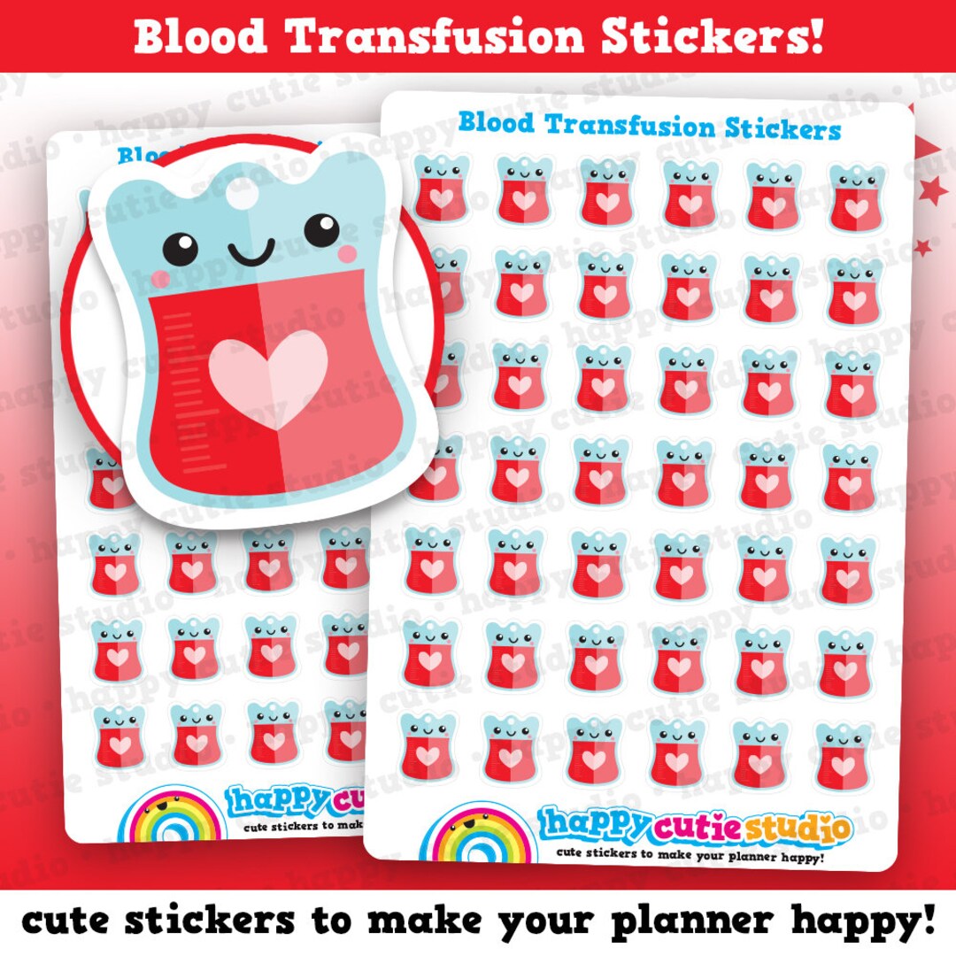 42 Cute Blood Transfusion/donate/blood Donor/reminder Planner Stickers ...