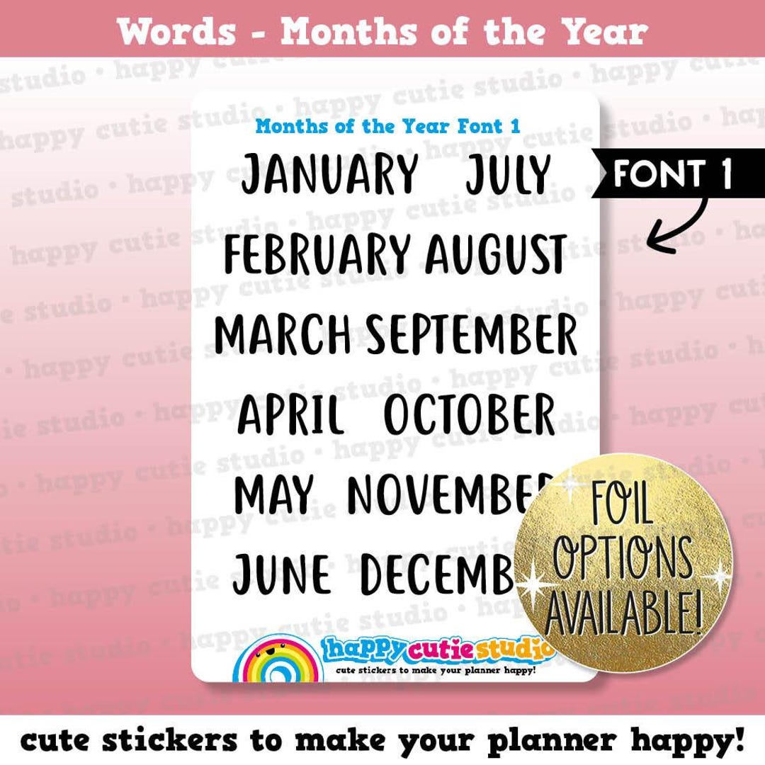 Months of the Year FONT 1 Functional Planner Stickers - Etsy
