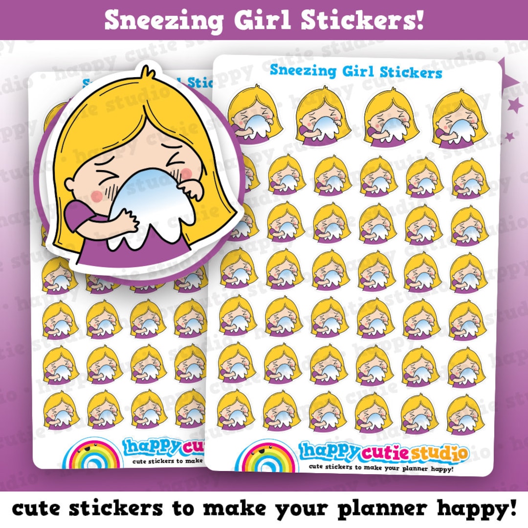 40 Cute Sneezing/sick/poorly/hayfever/allergies Girl Planner Stickers ...