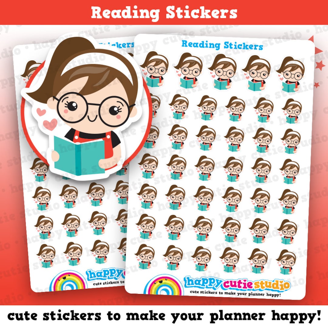 41 Cute Reading/library Girl Planner Stickers - Etsy