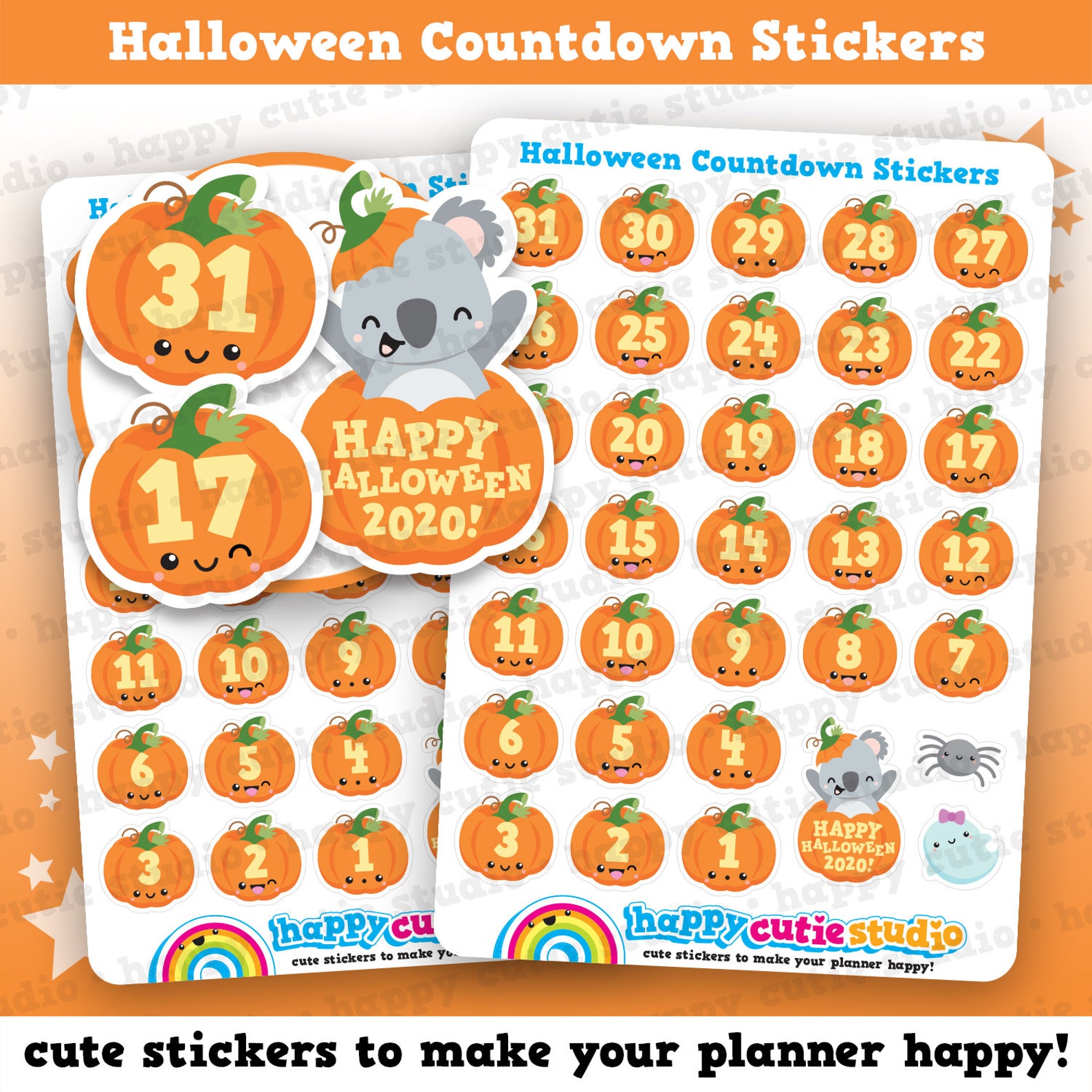 34 Cute 31 Day Halloween Countdown/pumpkin Planner Stickers | Etsy