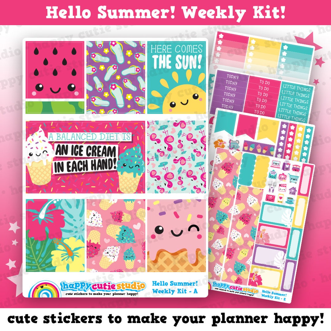Hello Summer!/cute Ice Cream/tropical Weekly Kit, Planner Stickers - Etsy