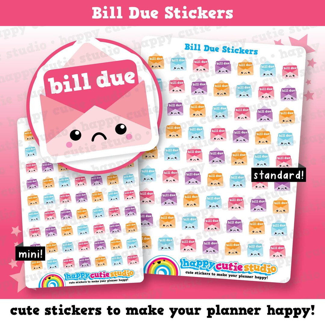 63 Cute Bill Due/pay Bill/ Bills Reminder Planner Stickers - Etsy