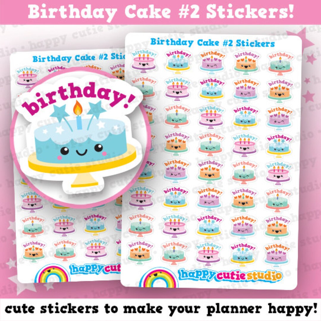 40 Cute Birthday Cake #2 Planner Stickers - Etsy