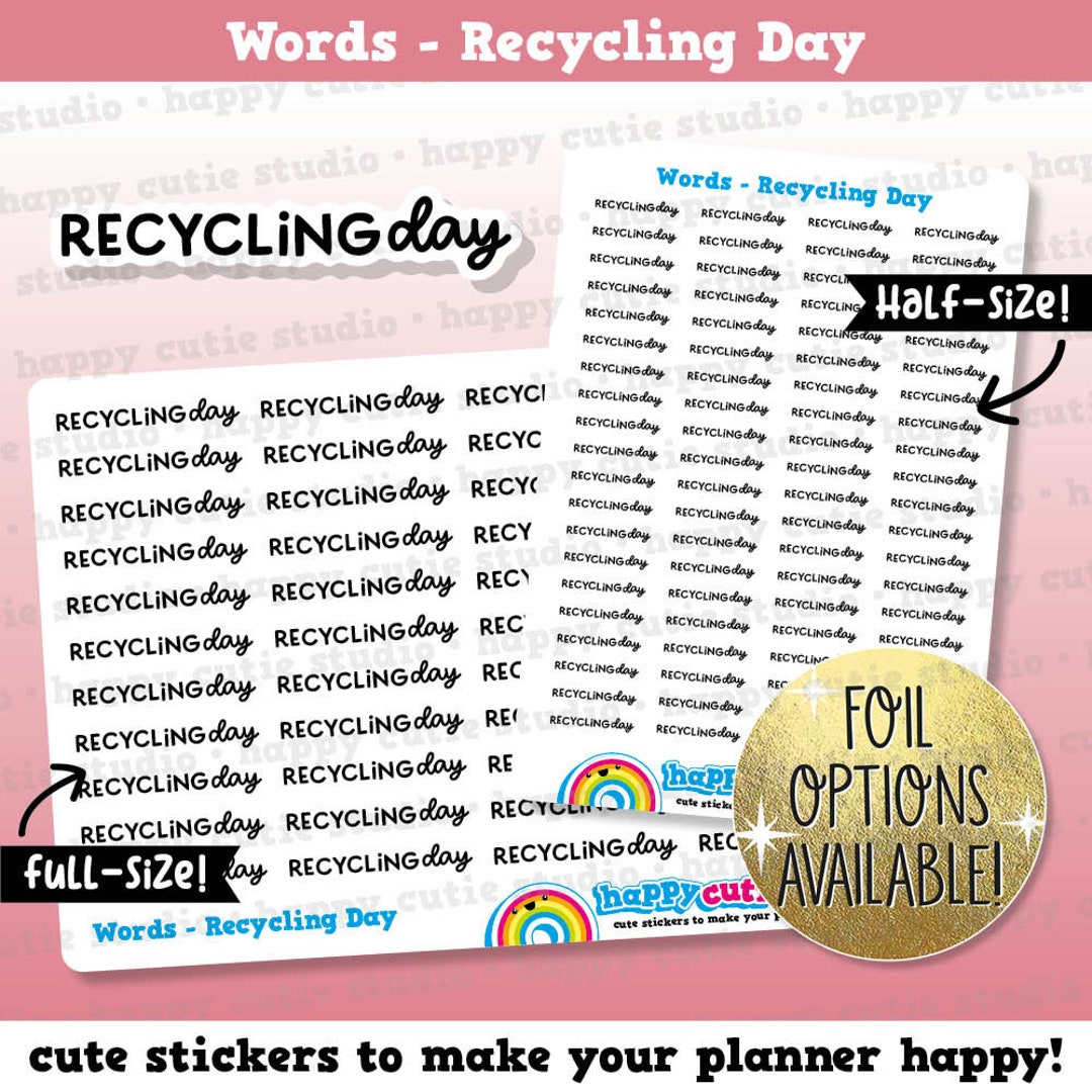 Recycling Day Words/functional/foil Planner Stickers - Etsy