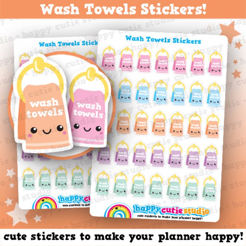 35 Cute Wash Towels/clean/chores Planner Stickers - Etsy