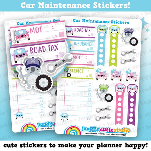 38 Car Maintenance Kawaii Cute Planner Stickers SSC0006 - Etsy