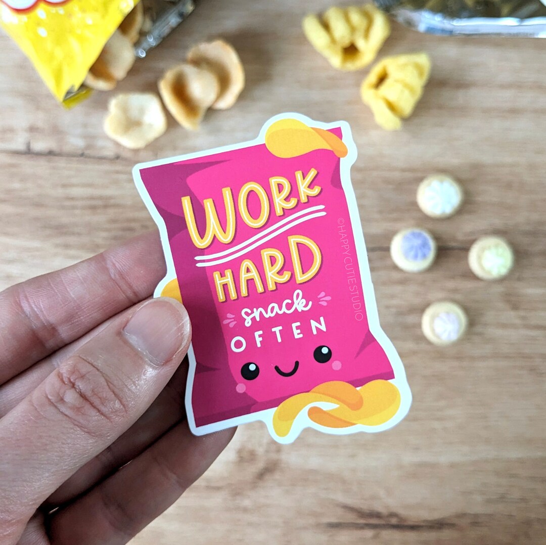 Happy Cutie Studio Work Hard, Snack Often Large Sticker/laptop/vinyl ...