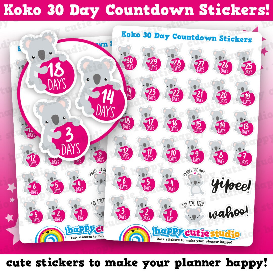 34 Cute Koko the Koala 30 Day Countdown/monthly Planner Stickers - Etsy