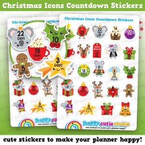 24 Cute Christmas Icons Countdown/festive/holidays Planner Stickers - Etsy