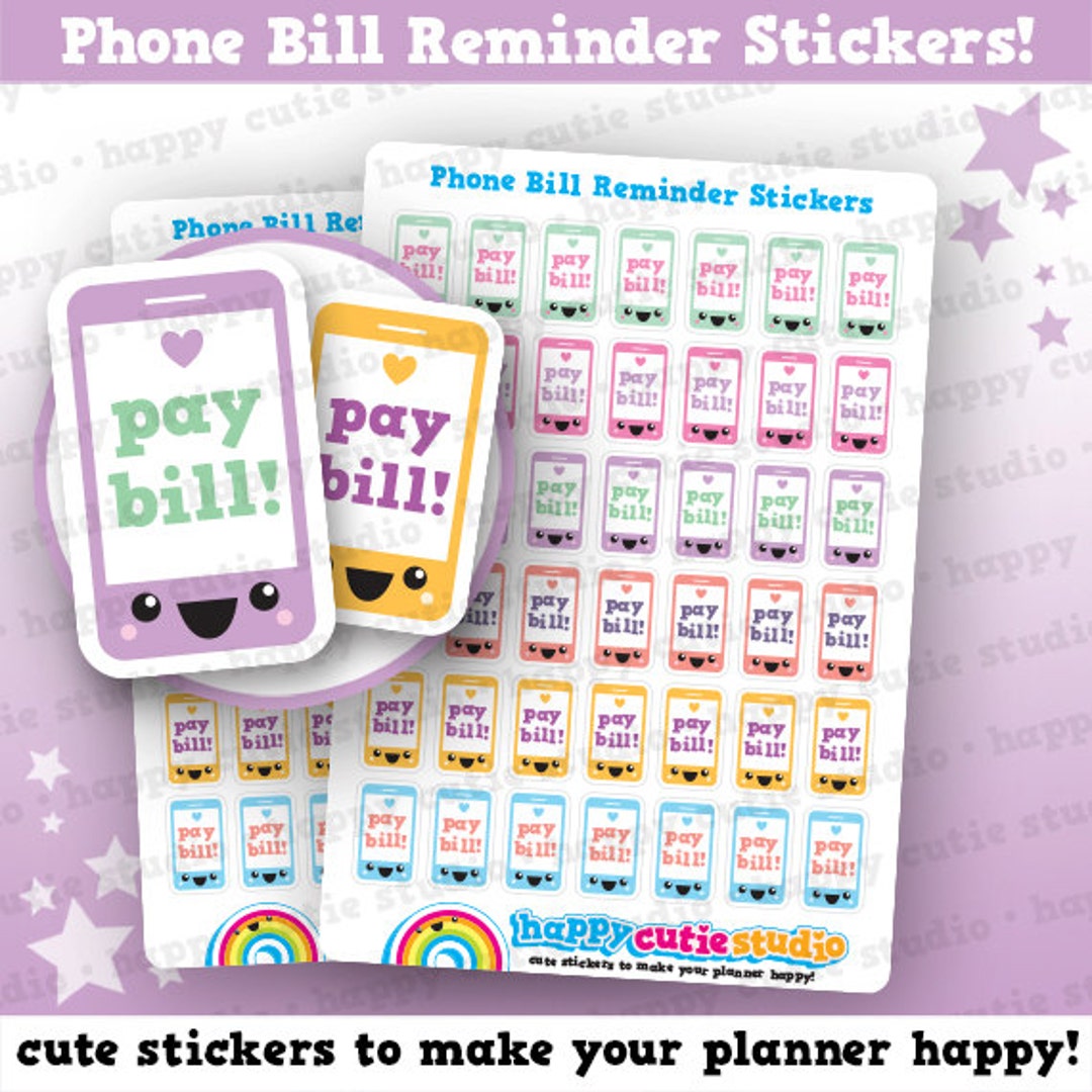 42 Cute Mobile/cell Phone Pay Bill Reminder Planner Stickers - Etsy