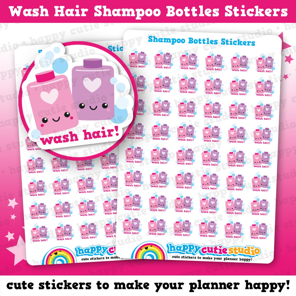 48 Cute Shampoo Bottle/wash Hair/reminder Planner Stickers - Etsy