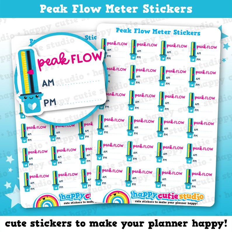 24 Cute Peak Flow Meter Tracker/inhaler/asthma Planner Stickers - Etsy