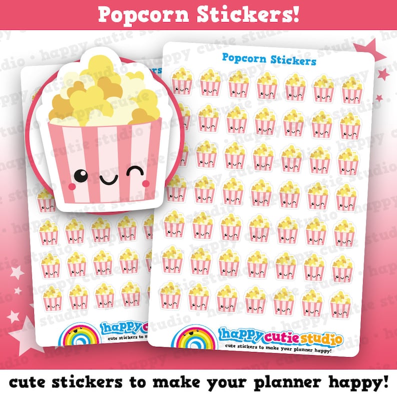 49 Cute Popcorn/cinema/film/movie Planner Stickers - Etsy