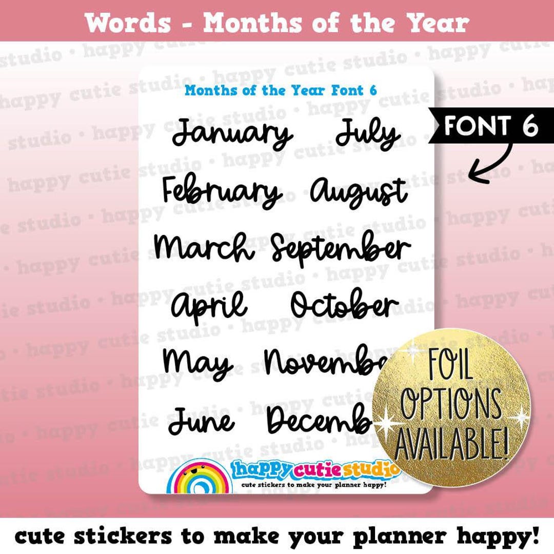 Months of the Year FONT 6 Functional Planner Stickers - Etsy
