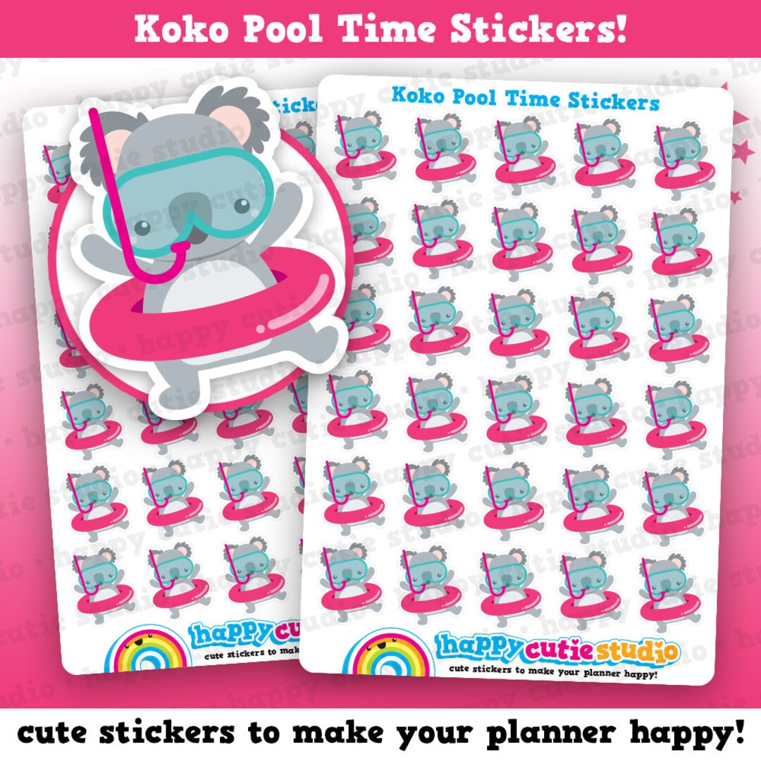 30 Cute Koko the Koala Pooltime/holiday/vacation/break Planner Stickers ...