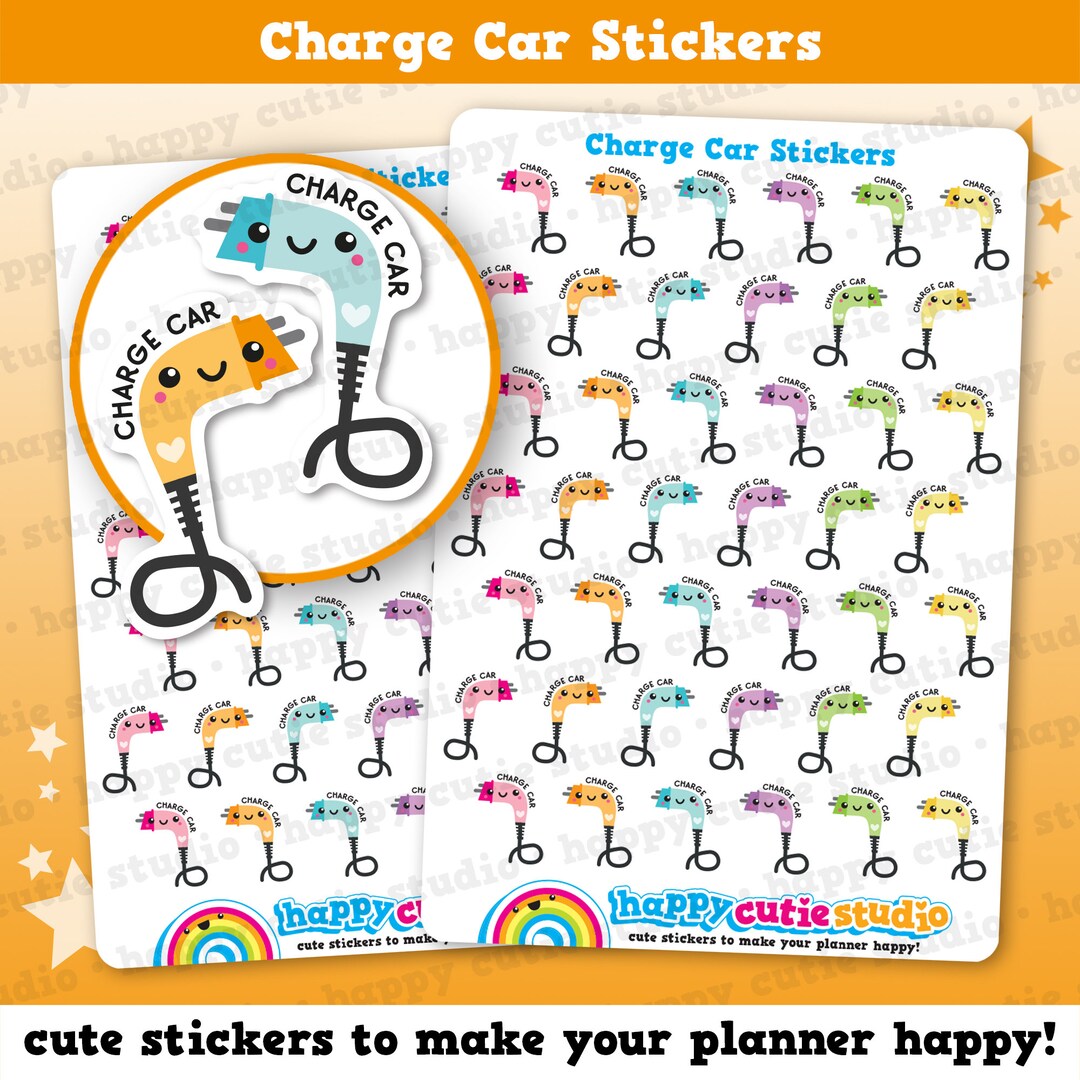 42 Cute Charge Car/electric Car/charge/battery Planner Stickers - Etsy