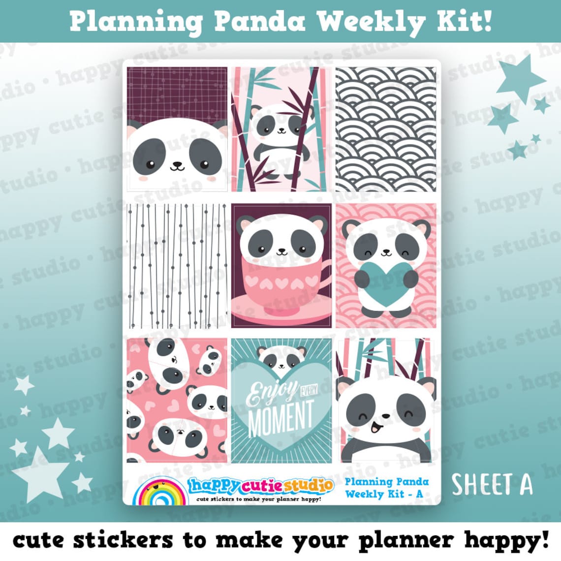 Planning Panda/cute Panda Bear/bamboo Weekly Kit, Planner Stickers - Etsy
