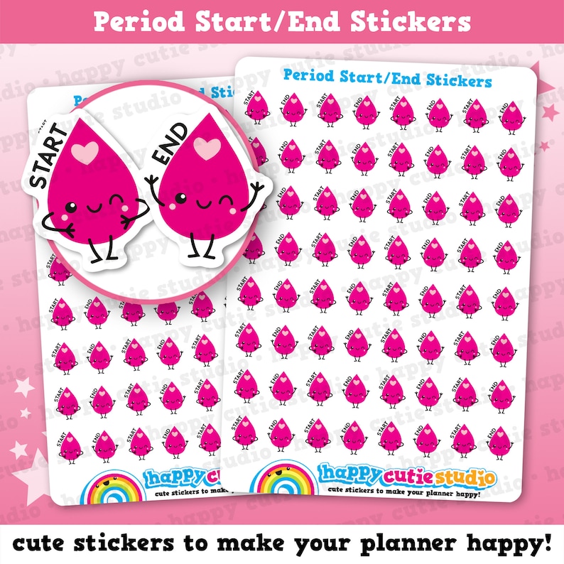 64 Cute Period Start/end Tracker Planner Stickers - Etsy