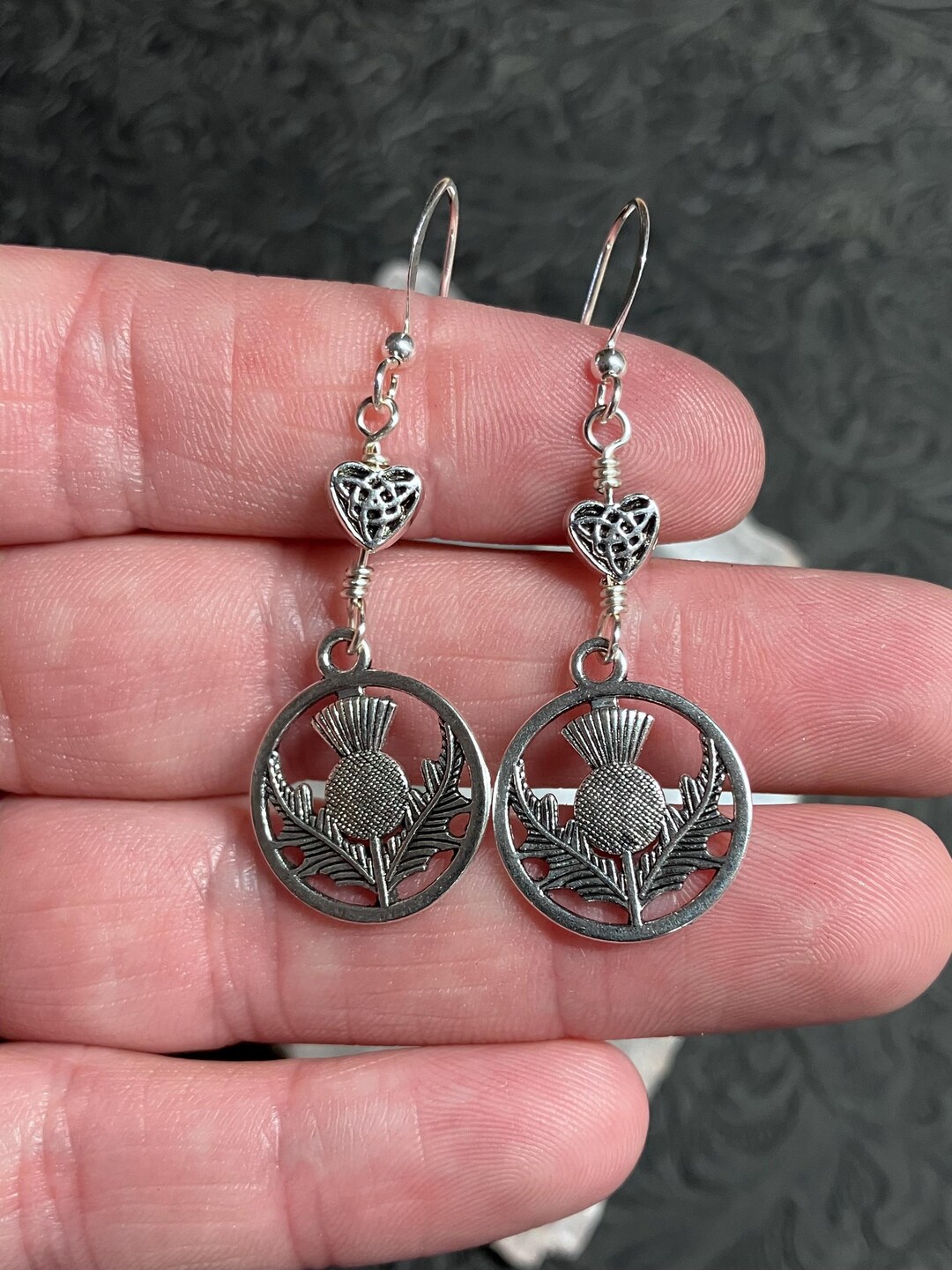 Celtic Knot Heart and Thistle Flower Scottish Outlander Themed Earrings ...