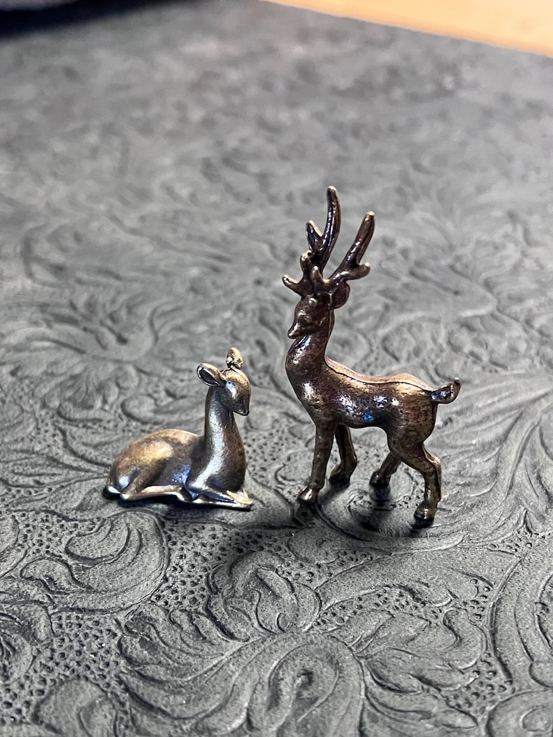 Tiny Miniature Solid Brass Doe and Buck Deer Figurines - Etsy