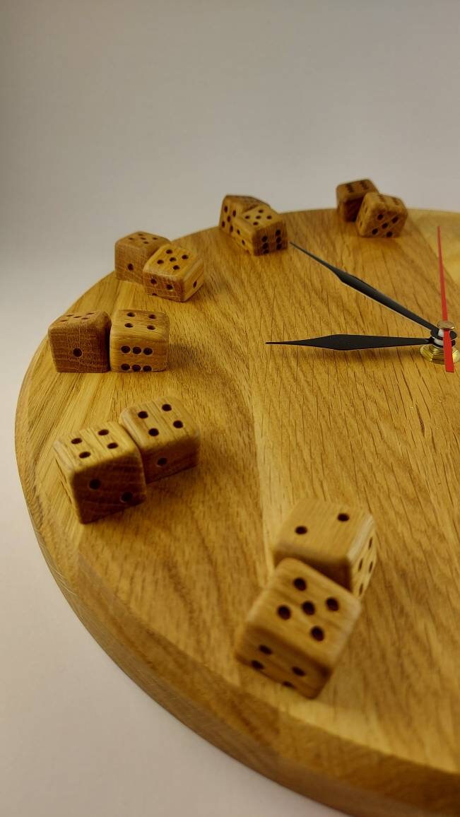 Oak Wood Wall Clock Lucky Dice 3D - Etsy
