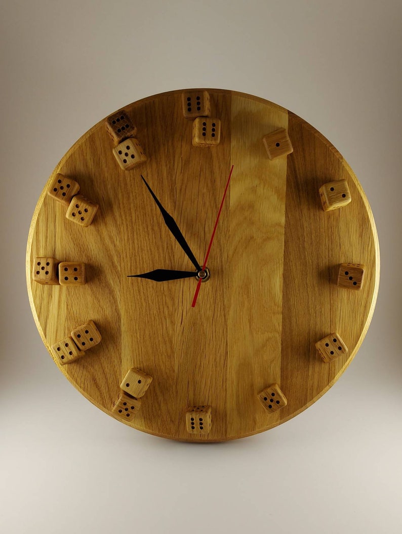Oak Wood Wall Clock Lucky Dice 3D - Etsy