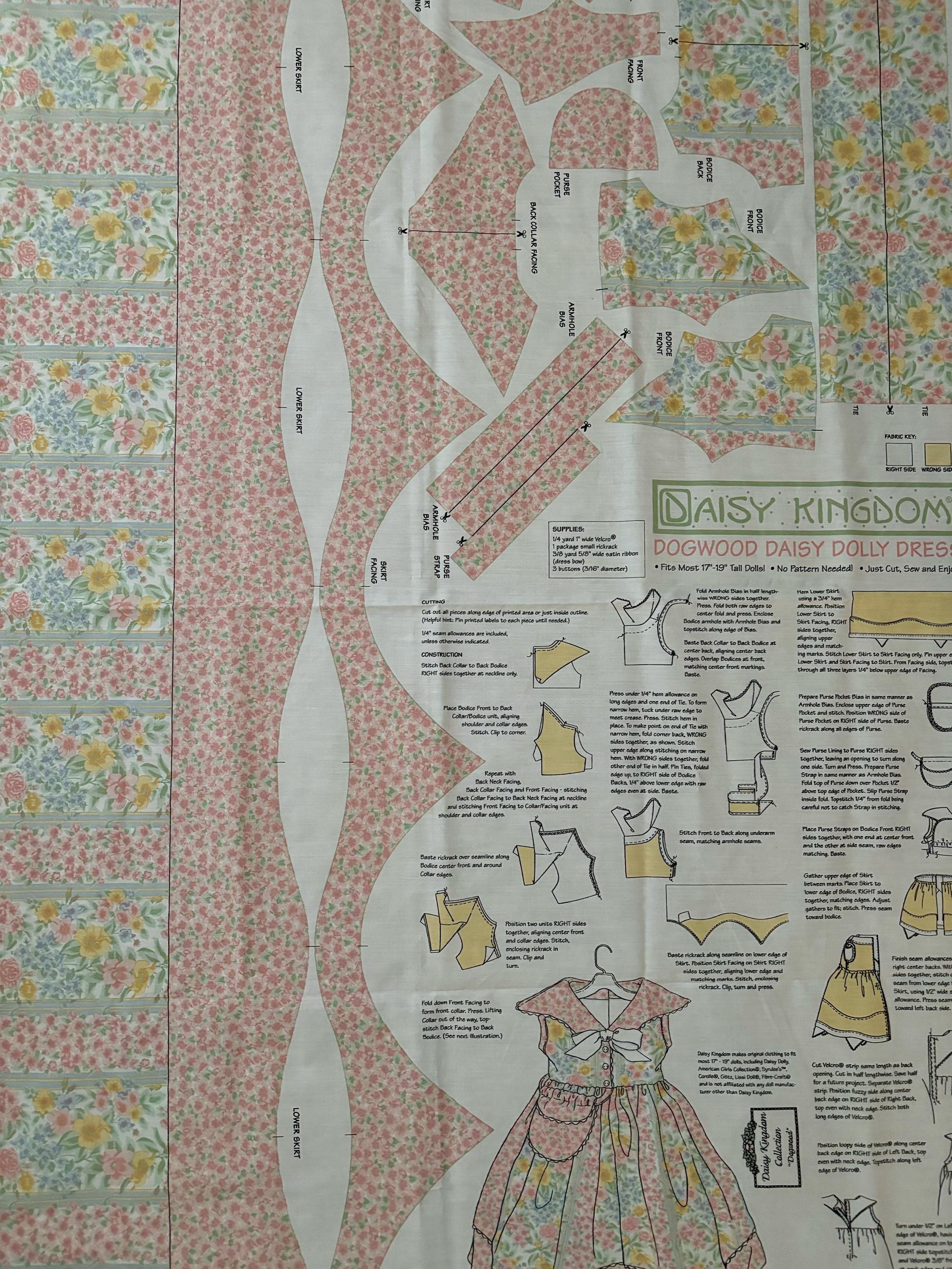 Daisy Kingdom Fabric Panel Dogwood Daisy Dolly Dress Fits 17-19 Inch ...