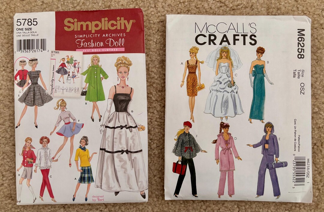 2 Uncut Sewing Patterns Fashion Doll/barbie Clothes Simplicity 5785 Mccalls M6258 Dresses Coat ...