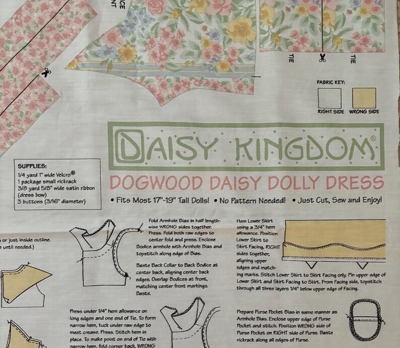 Daisy Kingdom Fabric Panel Dogwood Daisy Dolly Dress Fits 17-19 Inch ...