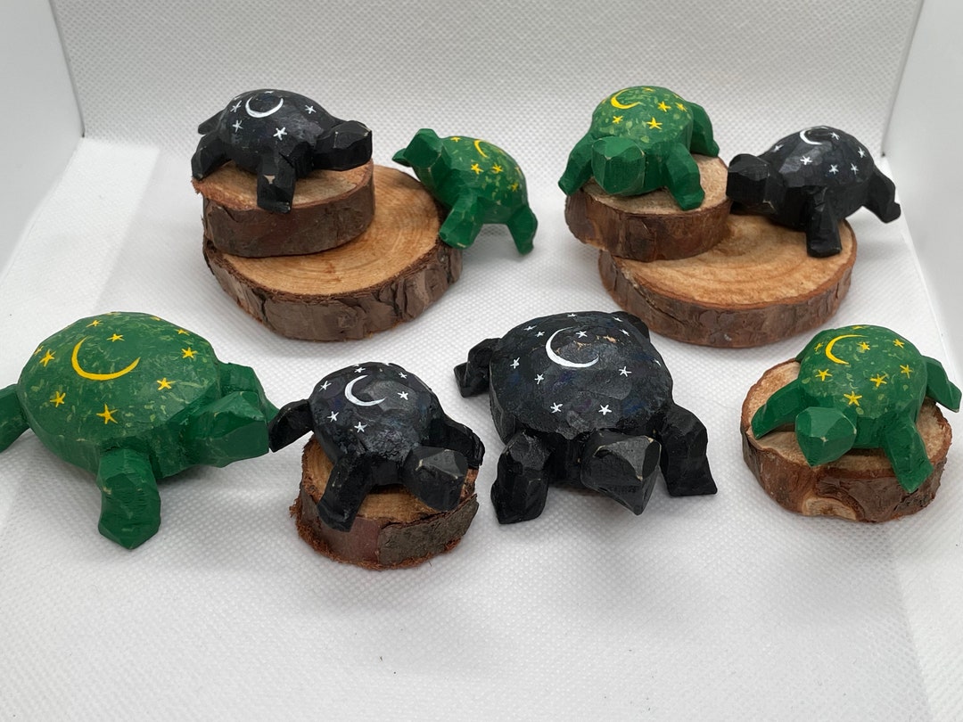 Lucky Turtles Maine Folk Art Rustic Pine Hand Carved Turtle Crescent Moon Turtle Moon Star ...