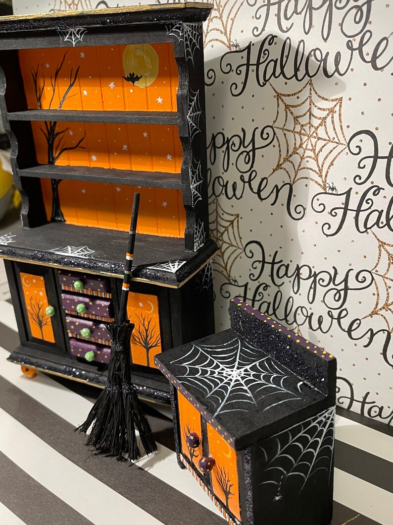 Miniature Witches Furniture Set Halloween Miniature Haunted Etsy