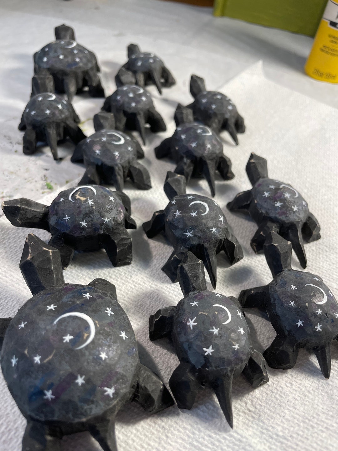 Lucky Turtles Maine Folk Art Rustic Pine Hand Carved Turtle Crescent Moon Turtle Moon Star ...