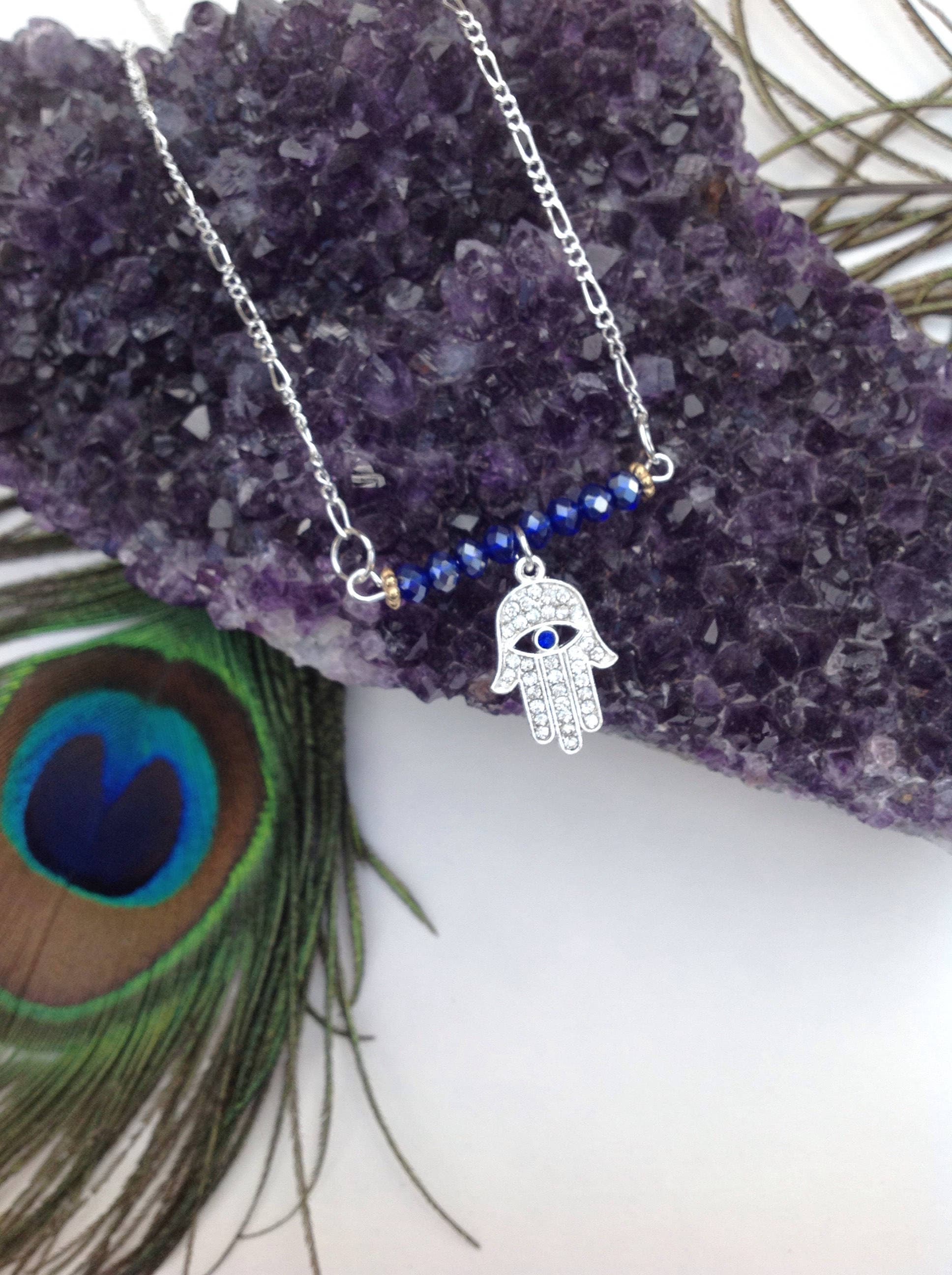 Crystal hamsa hand necklace hamsa hand jewelry minimalist | Etsy