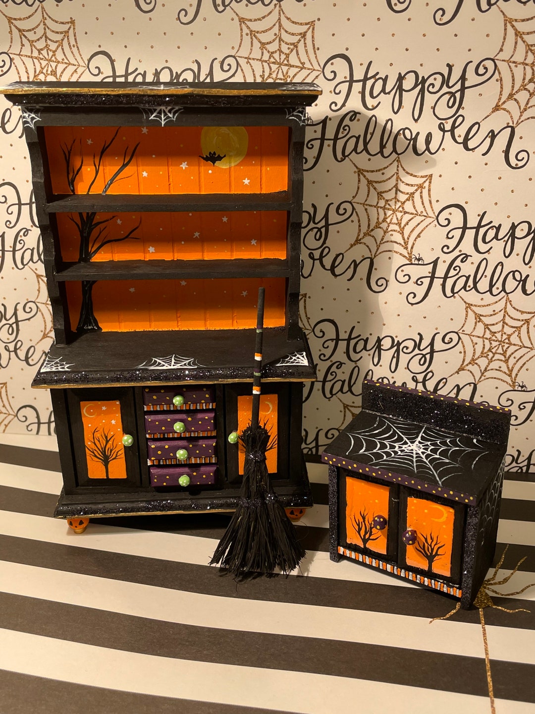 Miniature Witches Furniture Set Halloween Miniature Haunted Etsy
