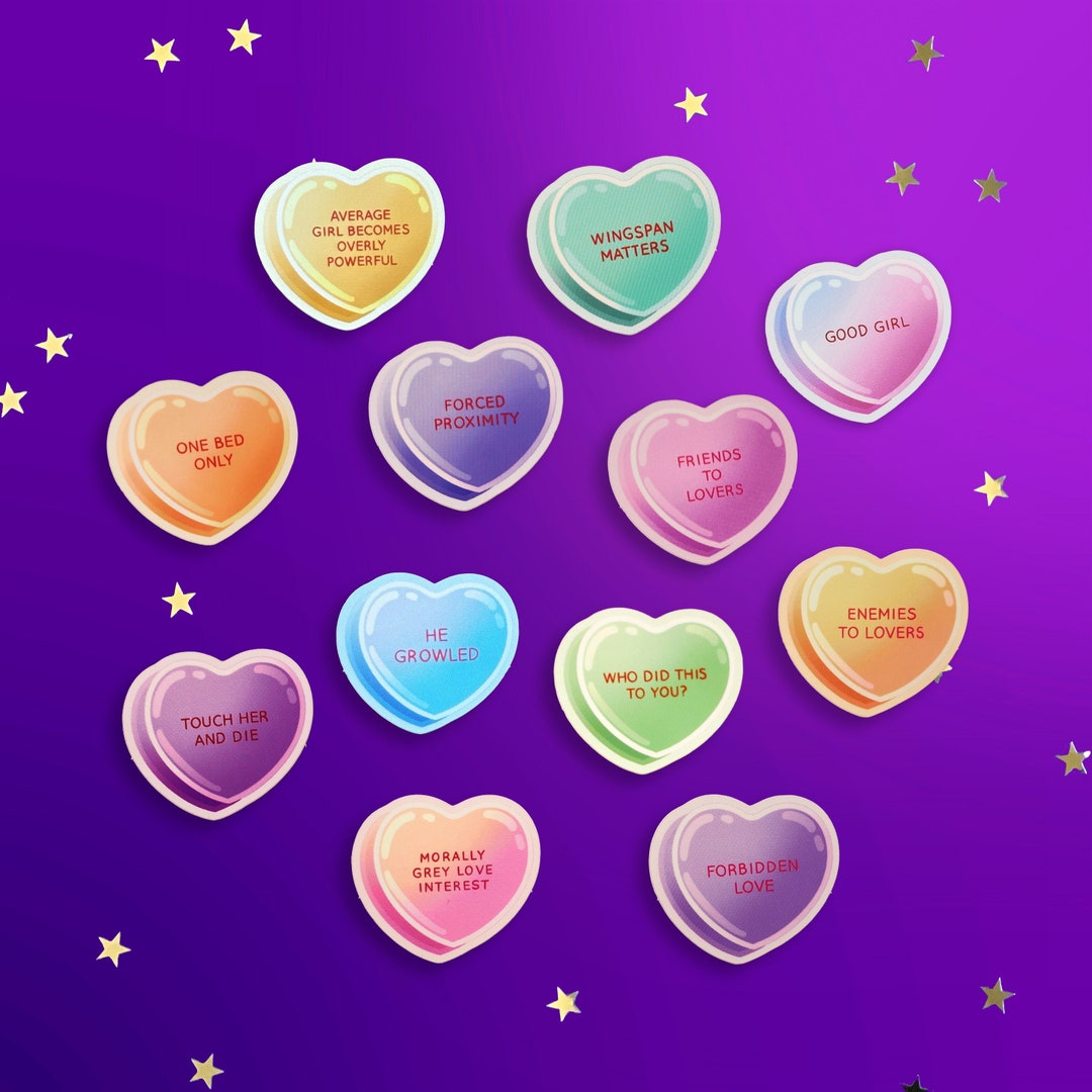 Book Trope Candy Heart Sticker Set - Etsy