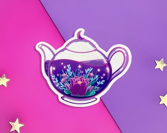 Spilled Cosmic Tea Clear Sticker Teapot, Celestial, Moon, Star ...