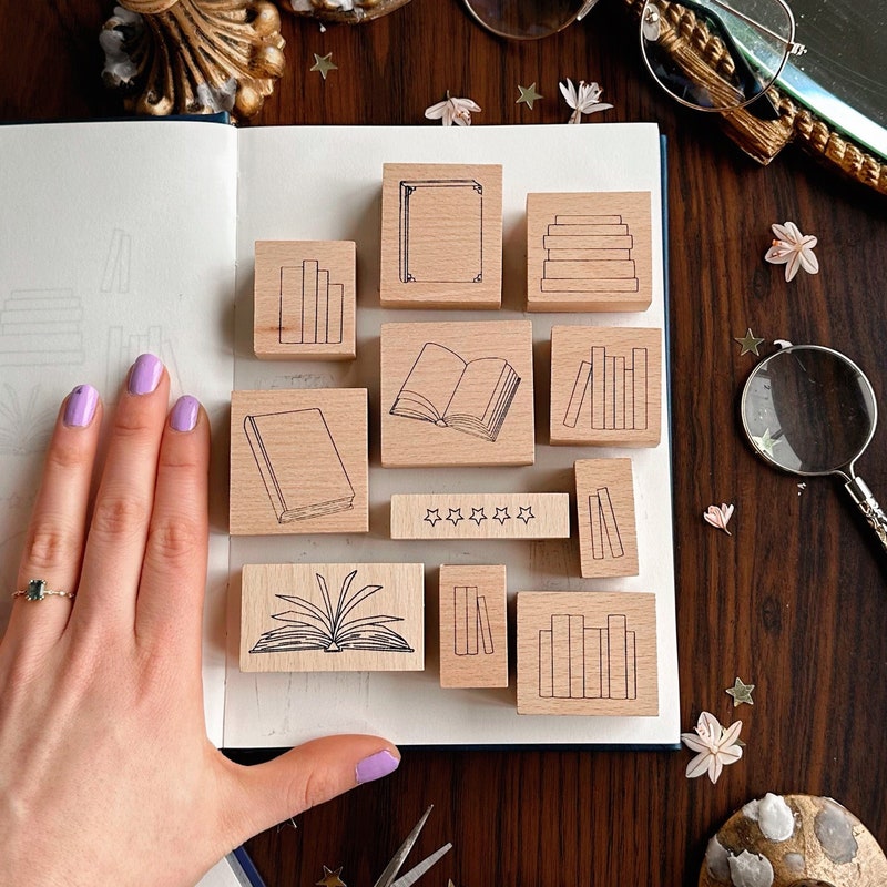 Stack of Books Stamp - Etsy