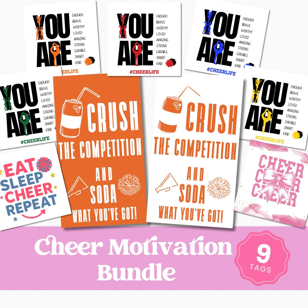 Printable Cheer Motivation Gift Tags, Pep Talk Team Bundle, Cheerleader ...