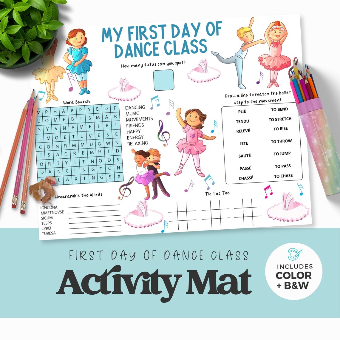 First Day of Dance Class Activity Placemat, Dance Teacher Resources ...