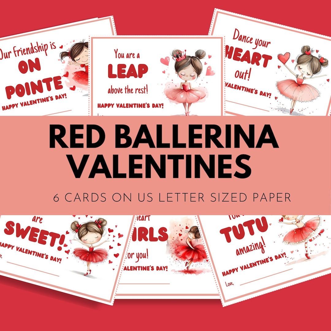 Ballerina Valentine Cards Printable Valentines for Dancers Kids Dance ...