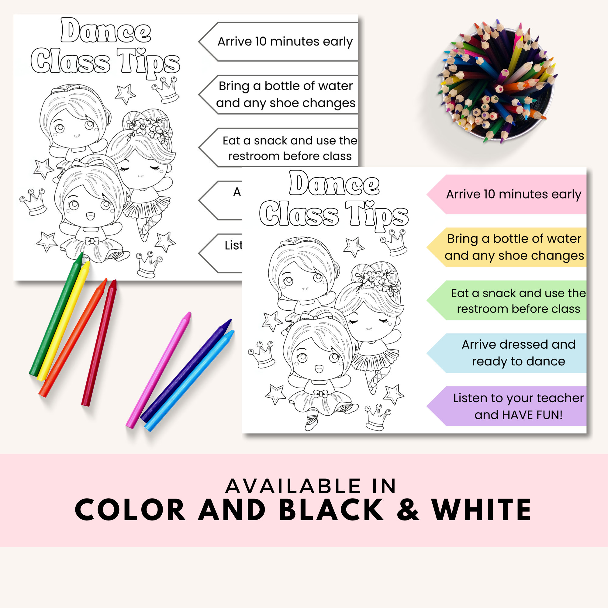 Editable Dance Class Tips Coloring Page - Dance Activity Page for Dance ...