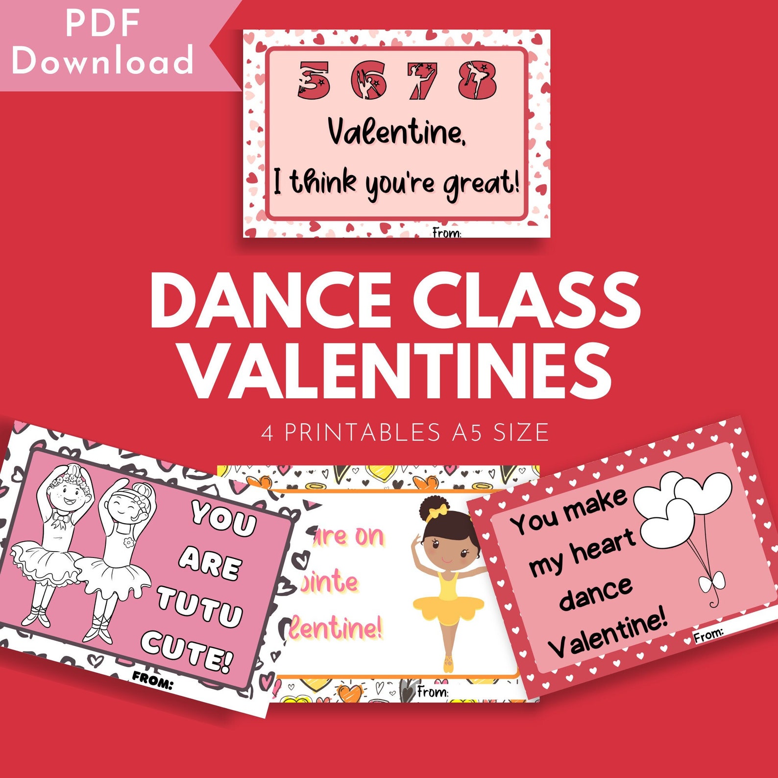 Dance Class Valentine Cards - Printable Valentines for Dancers ...