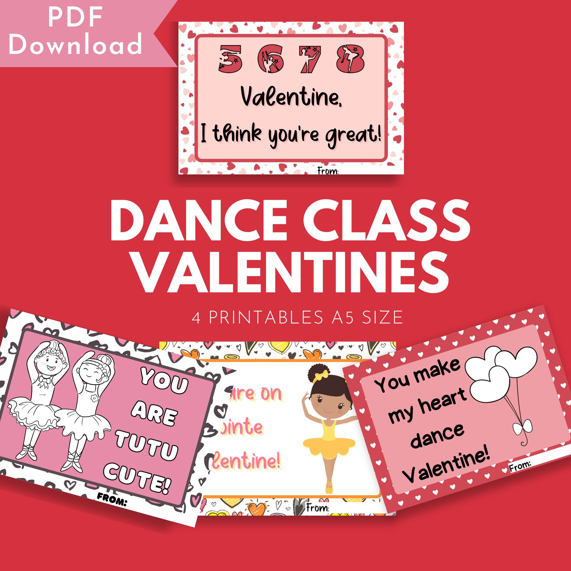Dance Class Valentine Cards - Printable Valentines for Dancers ...