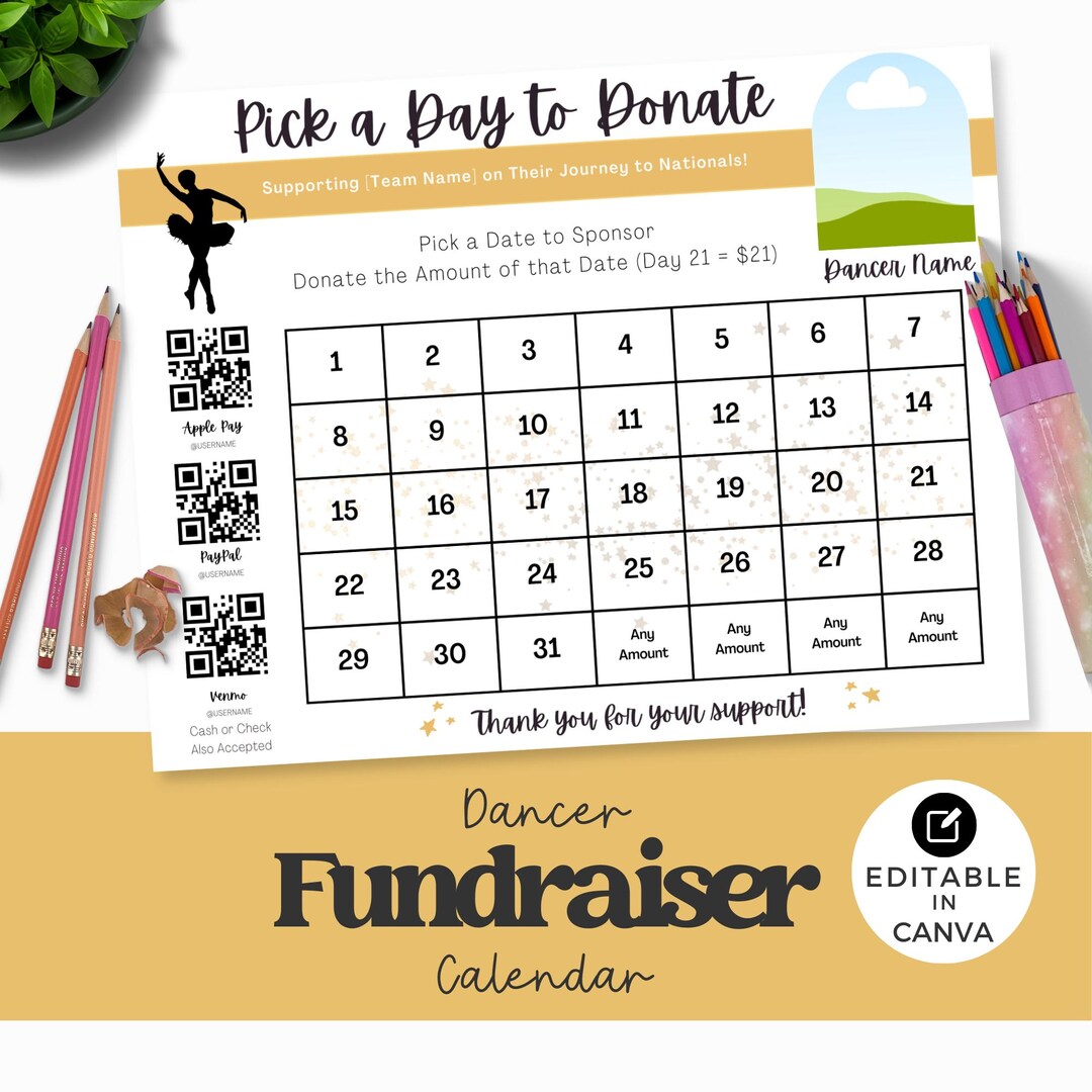 Dance Competition Fundraiser Calendar, Editable Dance Team Template ...
