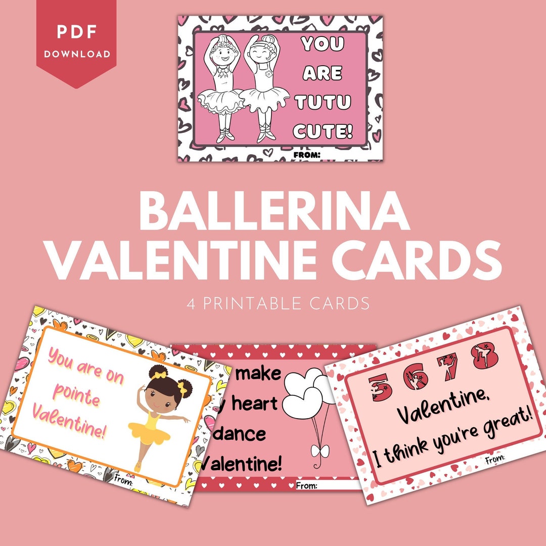 Ballerina Valentine Cards - Printable Valentines for Dancers - Instant ...