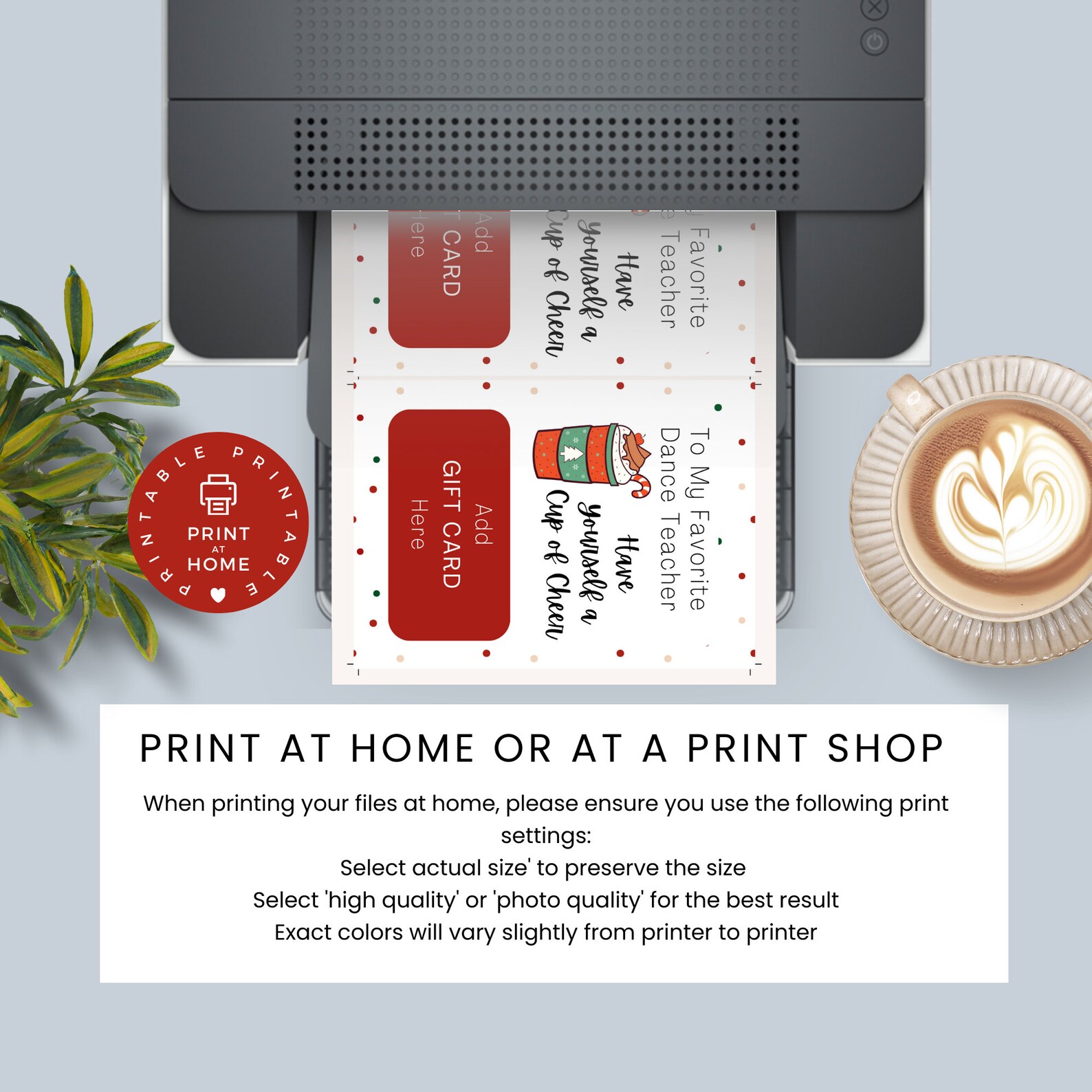 Printable Dance Teacher Coffee Gift Card Holder, Christmas Gift Card ...