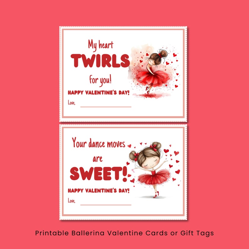 Ballerina Valentine Cards Printable Valentines for Dancers Kids Dance ...